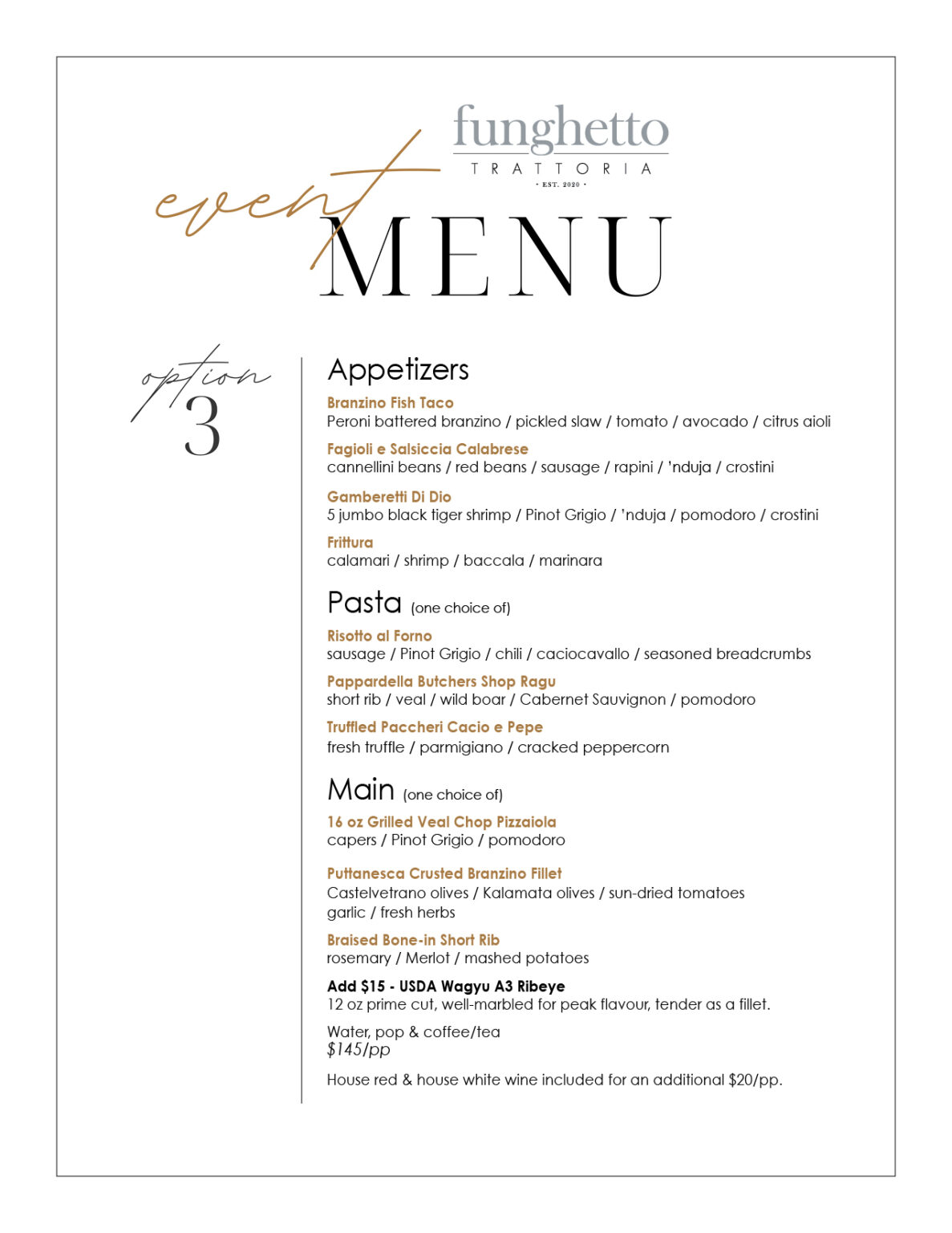 Menu – Funghetto Trattoria